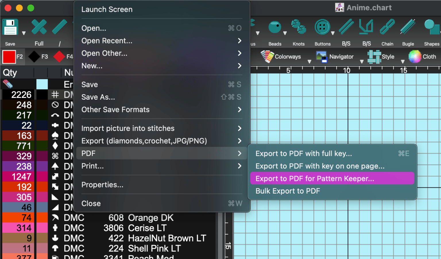 Exporting charts from WinStitch/MacStitch - Pattern Keeper