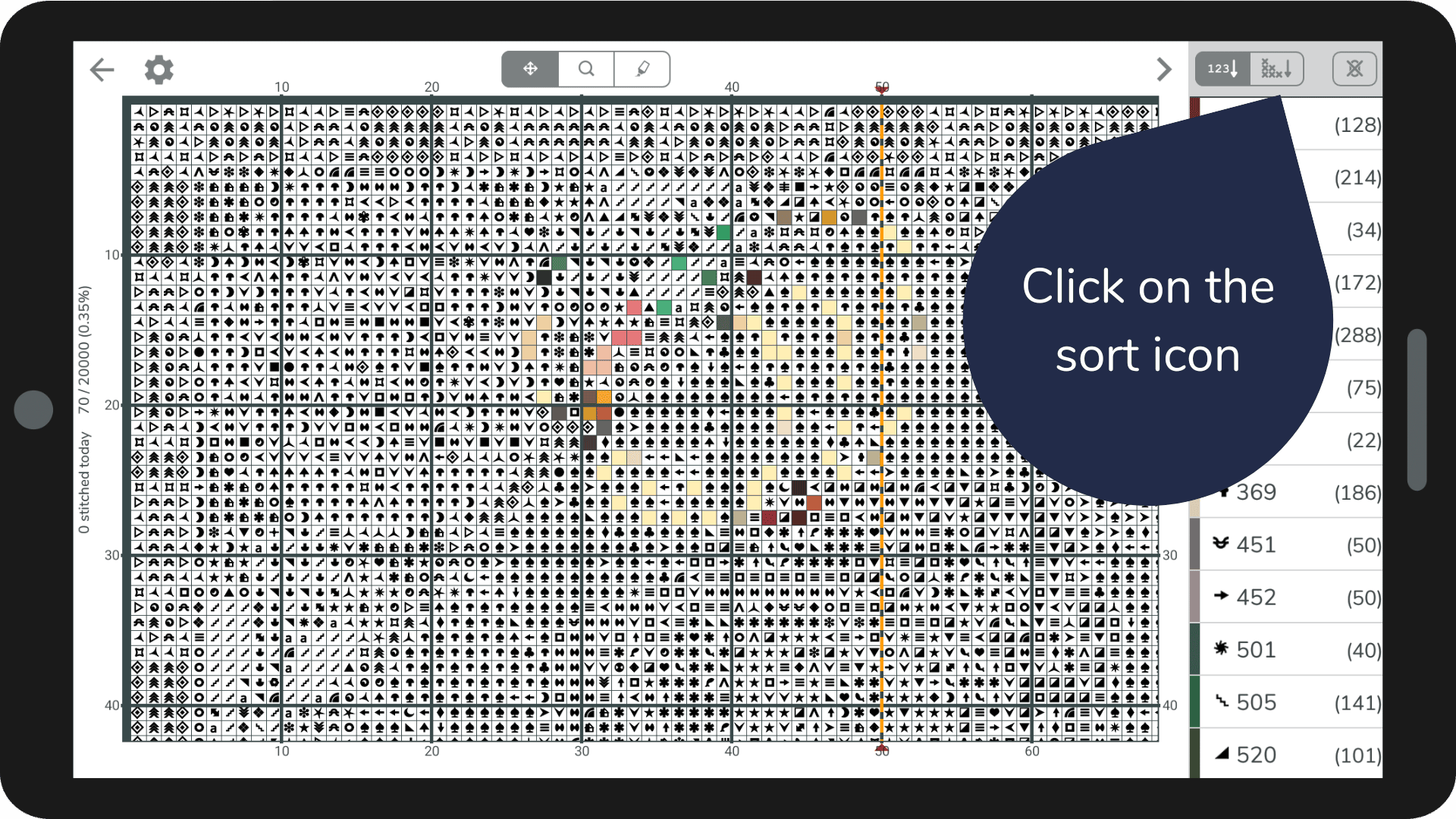 How to sort the thread list on number of stitches left - Pattern Keeper